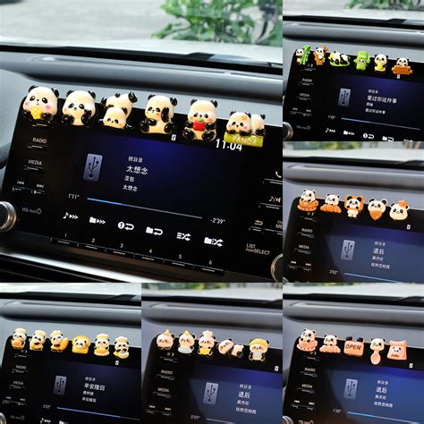 6pcs Car Display Screen Decor Back Panda Cartoon Car Decoration Garnish