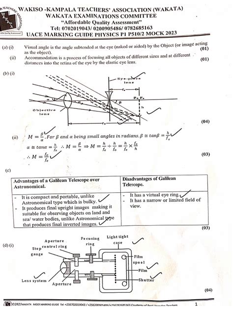 Wakata Mock Examination Uace Physics Paper 2 Marking Guide 2023 Pdf