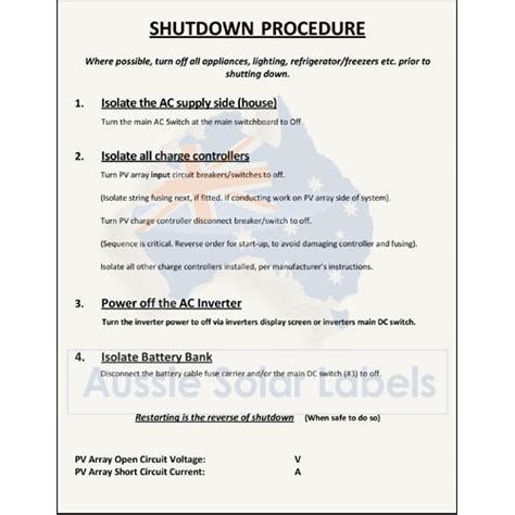Shutdown Procedure Generic Off Grid Aussie Solar Labels