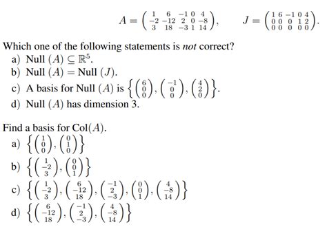 Solved Linear Algebra About Dimension Basis Row Space
