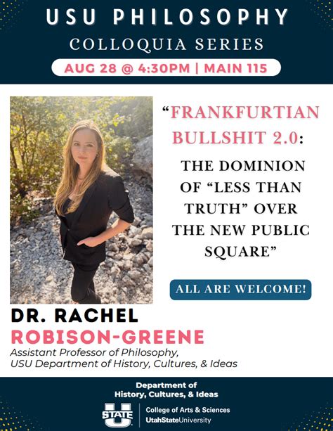 Colloquium Next Thursday August 28th With Dr Rachel Robison Greene