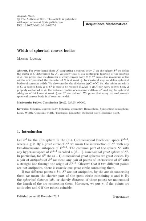 Pdf Width Of Spherical Convex Bodies