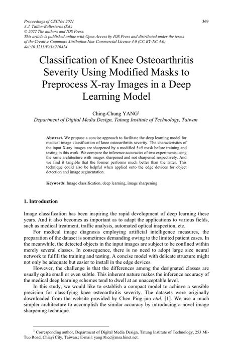 Pdf Classification Of Knee Osteoarthritis Severity Using Modified
