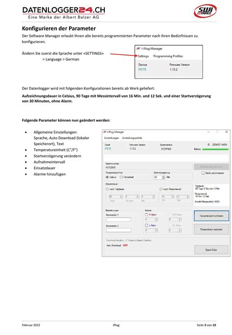 Konfigurieren Der Parameter Switrace Iplug Ipst8 Bedienungsanleitung