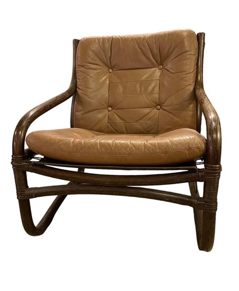 Sillón Sueco De Cuero Y Bambú
