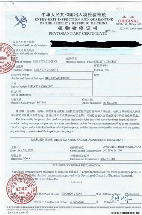 Phytosanitary Certificate R Shanghai