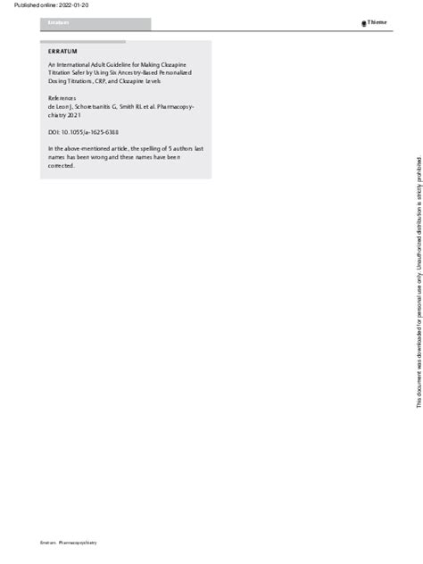 Pdf Correction An International Adult Guideline For Making Clozapine