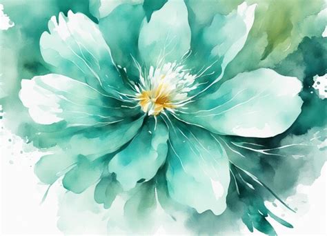 Premium Photo A Watercolor Turquoise Green White Flower