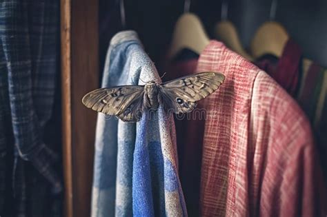 Large Moth Resting On Clothes In A Closet Stock Image Image Of Moth Texture 380088897