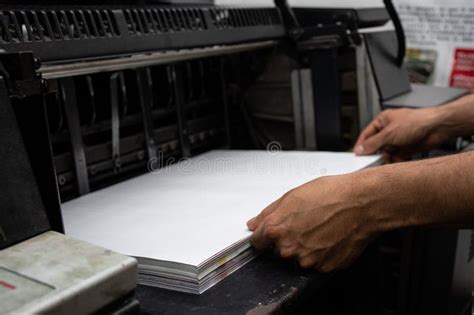 Operator Loading Paper Into Industrial Printer Printing Process Stock Image Image Of Equipment