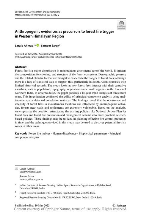 Anthropogenic Evidences As Precursors To Forest Fire Trigger In Western Himalayan Region