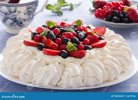 Cake Pavlova Stock Image Image Of Berry Pavlova Mint 29620567