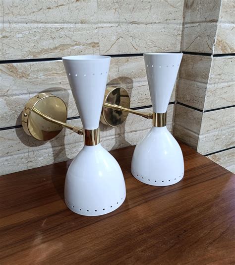 1950s Mid Century Brass Italian Diabolo Wall Sconce Light Fixture 2