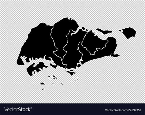 Singapore Map High Detailed Black Royalty Free Vector