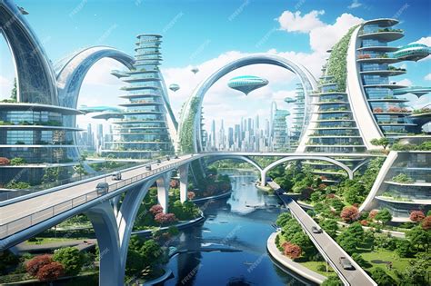 Premium Photo Elevated Walkways And Sky Bridges Connecting Futuristic