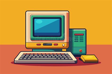 A Retro Computer Setup With A Keyboard And Monitor Designed In A Flat