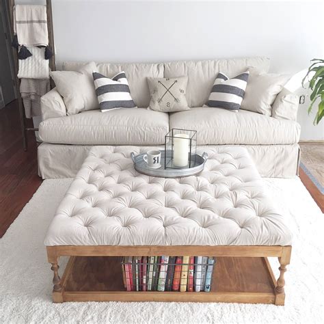 White Leather Ottoman Coffee Table Furniture
