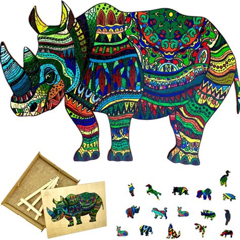 Wooden Rhino Jigsaw Puzzle With 259 Pieces By The Puzzled Tree
