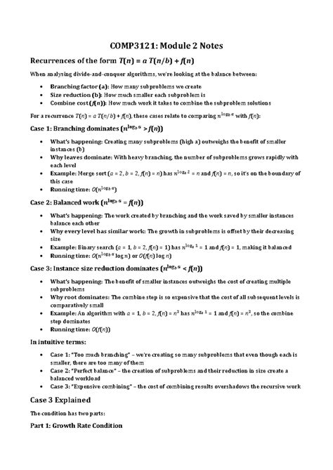 Comp3121 Module 2 Notes Comp3121 Module 2 Notes Recurrences Of The