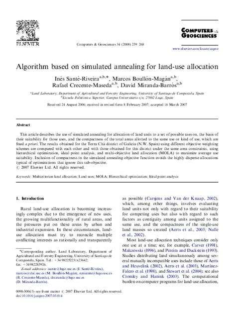 Pdf Algorithm Based On Simulated Annealing For Land Use Allocation