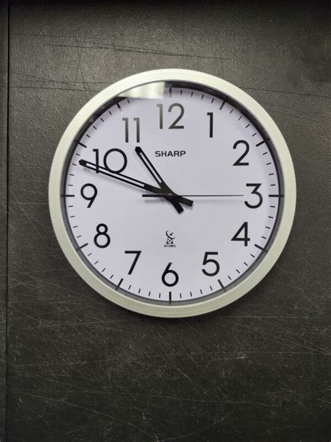 SHARP Atomic Analog Wall Clock - 12" Silver Brushed Finish Sets Automatically- Battery Operated ...