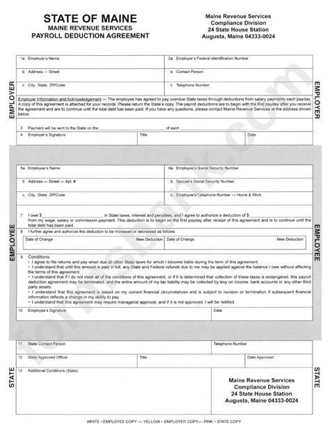 Maine Revenue Services Payroll Deduction Agreement Form Printable Pdf Download