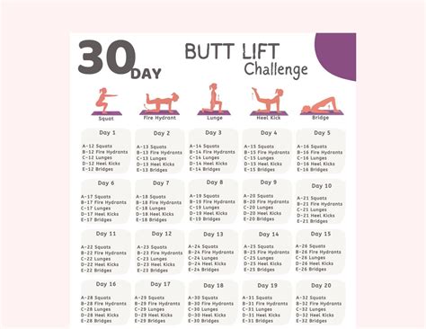 30 Day Butt Lift Challenge Glute Workout Plan Printable Pdf Etsy