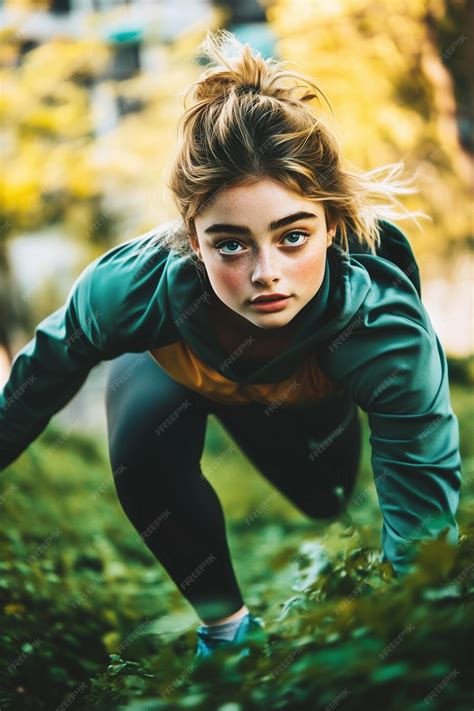 Young Woman Exercising Outdoors In A Park Premium Ai Generated Image