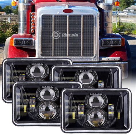 4pcs 4x6 Led Headlights Hilo Beam For Kenworth T800 W900 Peterbilt