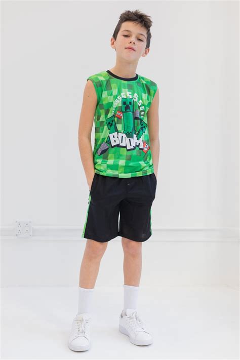 Minecraft Creeper T Shirt Tank Top And Meshshorts 3 Piece Outfit Set