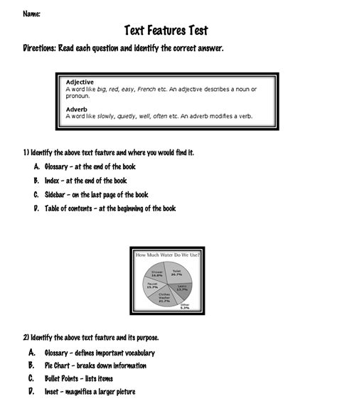 Text Features Test Teaching Resources