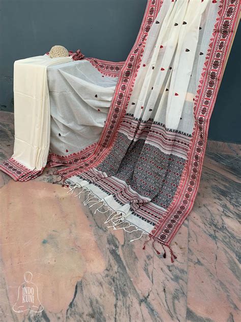 Assam Cotton Saree In Off White Indokuni
