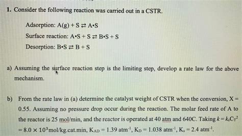 Solved Consider The Following Reaction Was Carried Out In Chegg