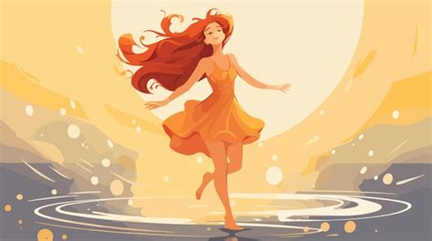 Cheerful Cartoon Illustration Of Girl Dancing In Flat Design Style