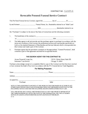Revocable Preneed Funeral Service Contract Form Airslate Signnow
