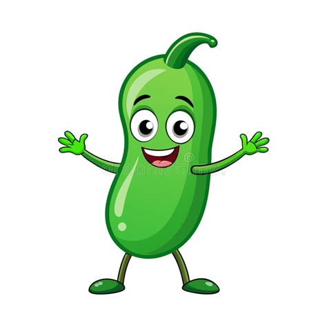 Happy Green Bean Character In Cartoon Style Stock Vector Illustration Of Merry Cheerful
