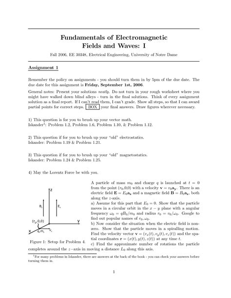 Electromagnetic Fields And Waves I Fundamentals Homework 1 Ee