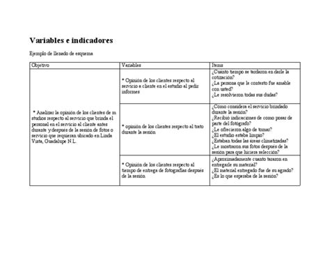 Variables E Indicadores Pdf