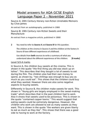 Aqa Gcse English Language Paper 2 Model Answers November 2021