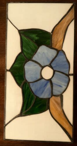 Two Stained Glass Transom Panels With Big Beautiful Blue Flower