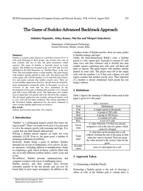 the game of sudoku pdf computer science teaching mathematics