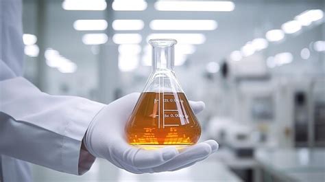Mão De Luva Segurando Um Frasco De Laboratório Foto Premium
