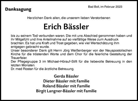 Traueranzeigen Von Erich Bässler Südwest Presse Trauer