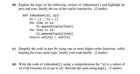 solved question 4 consider the function isnsubset s1 s2