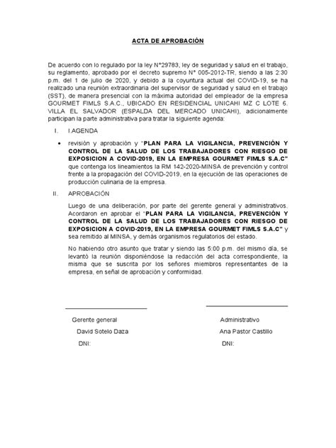 Acta De Aprobación Pdf