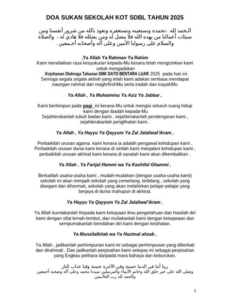 Doa Sukan Sekolah Sdbl 2025 Pdf