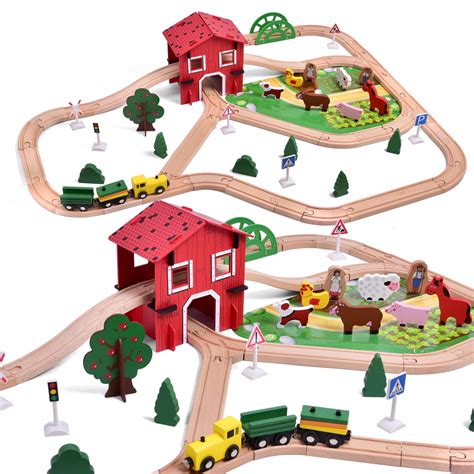Train Set 77pcs Wooden Train Set With Wood Construction Toys Model