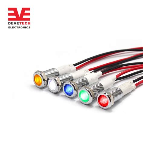 10mm 12v Brass Red Flat Bezel Indicator Light Devetech