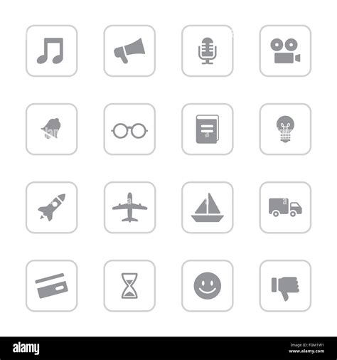 JPEG Gray Web Icon Set With Rounded Rectangle Frame For Web Design User Interface UI