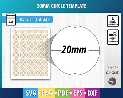 20mm Circle Template 20mm Round Template Blank Labels Svg Dxf Png
